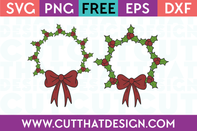 Holly Wreath with Bow Circle Frame Design Set SVG – Cut That Design